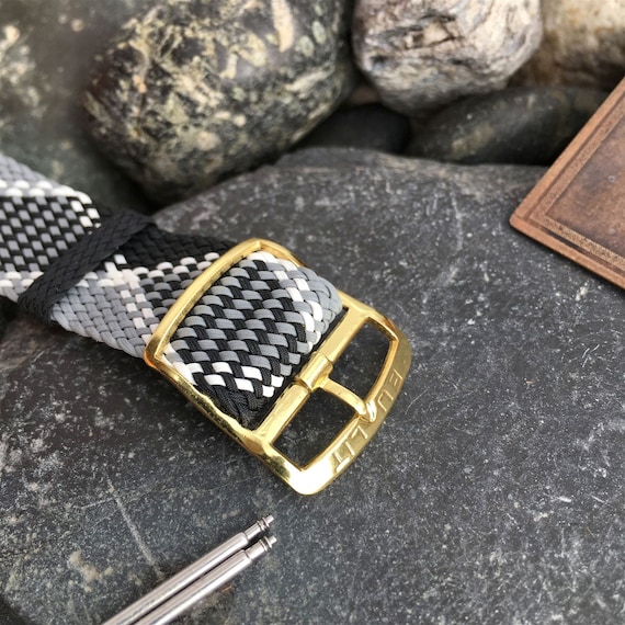 18mm Perlon Mesh 1960s Vintage Watch Band Black & Gre… - Gem