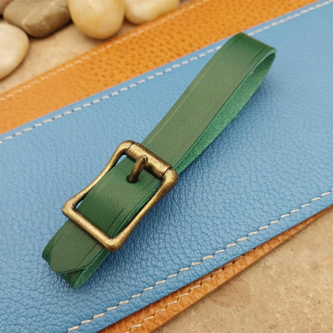 Green Italian Leather Pocket Watch Fob Strap& Antique Brass Finish ...