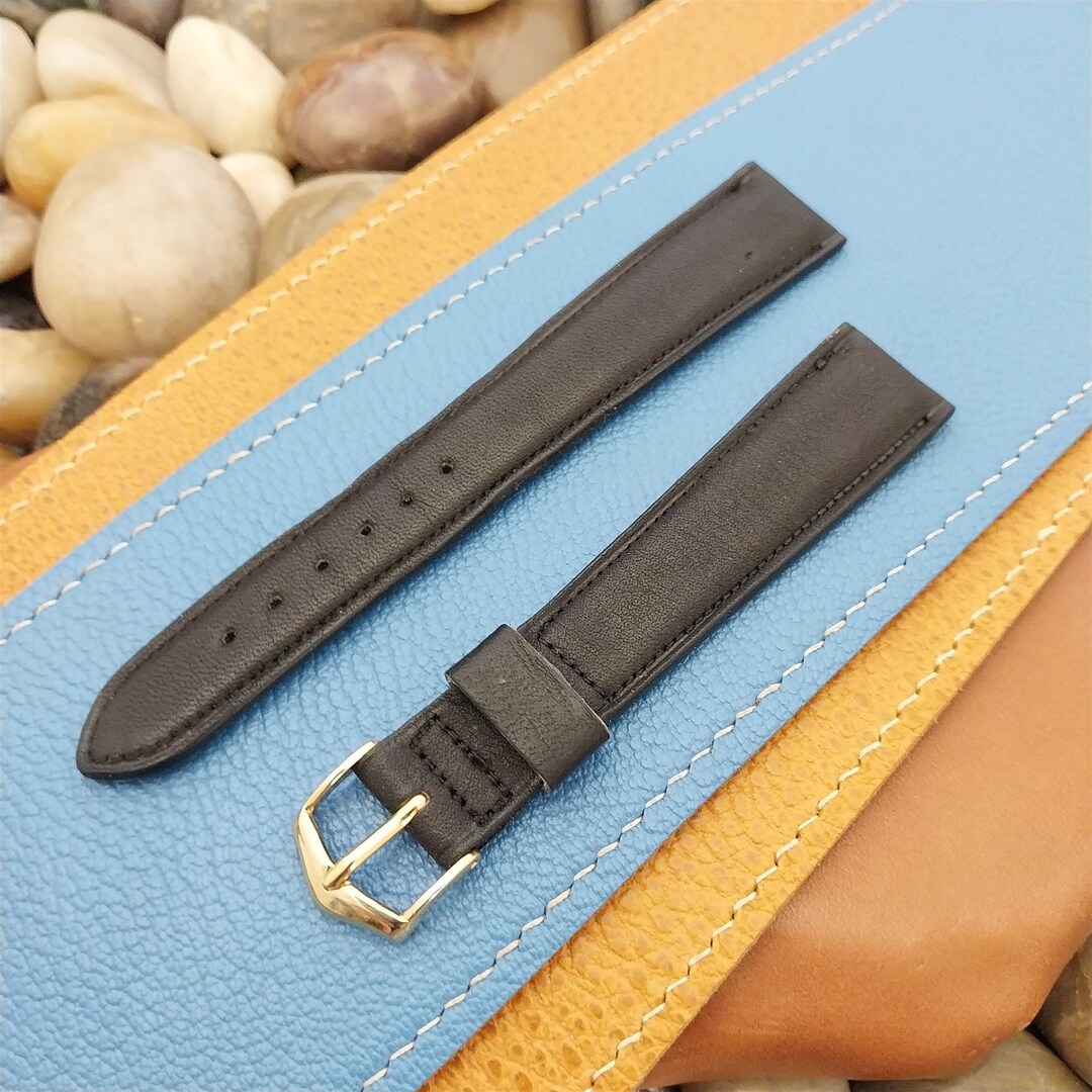 Vintage 19mm Mormac Long Black Glove Leather Tapered Unused 1960s Watch ...