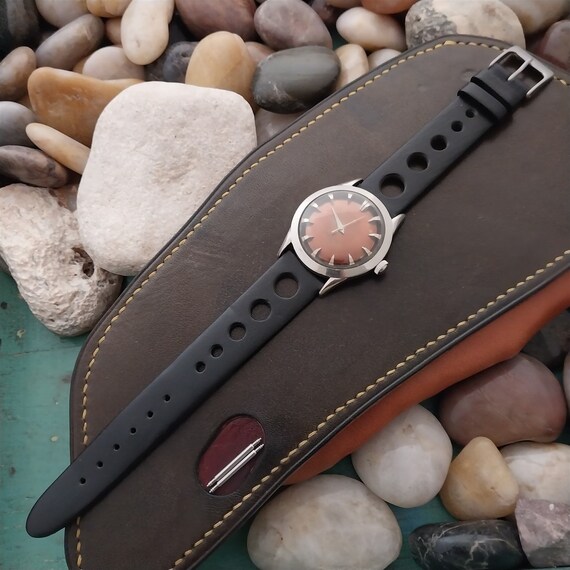 18mm GT Rally Black Tapered Leather Hirsch nos Unused… - Gem