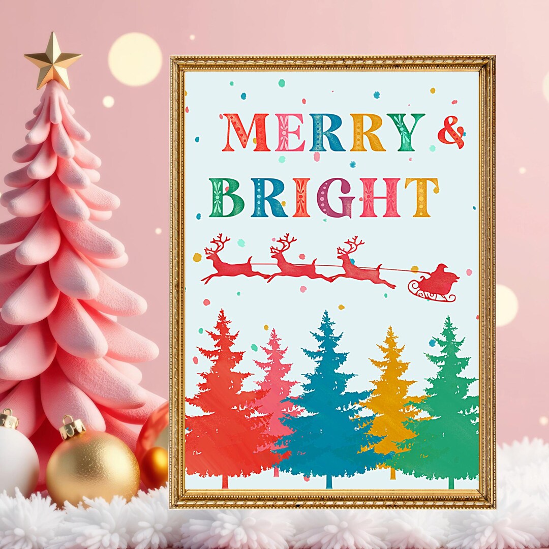 Merry and Bright Christmas Instant Digital Download, Colorful Christmas ...