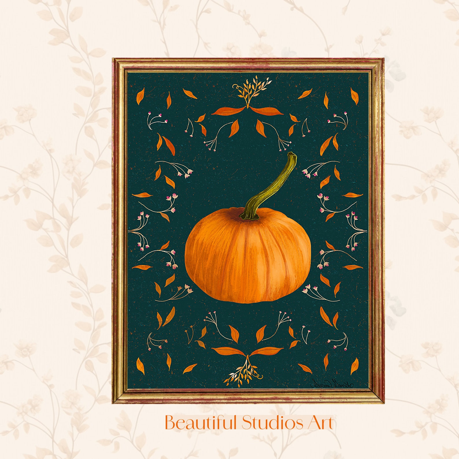 Autumn Pumpkin Vintage Printable Wall Art, Dark Moody Pumpkin Print ...