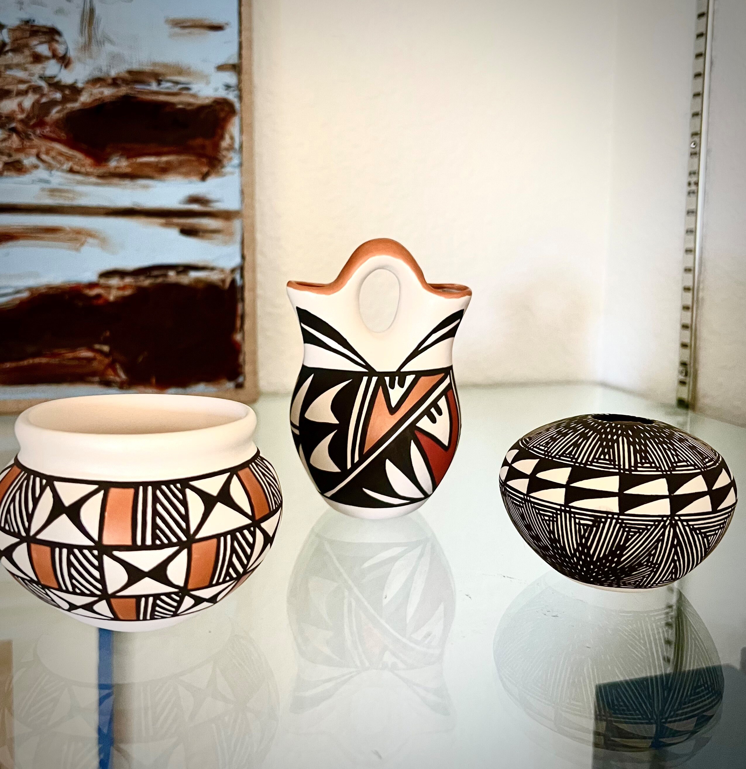 Miniature Acoma Vases (3 Pieces), Signed and Hand Painted. Top Notch ...