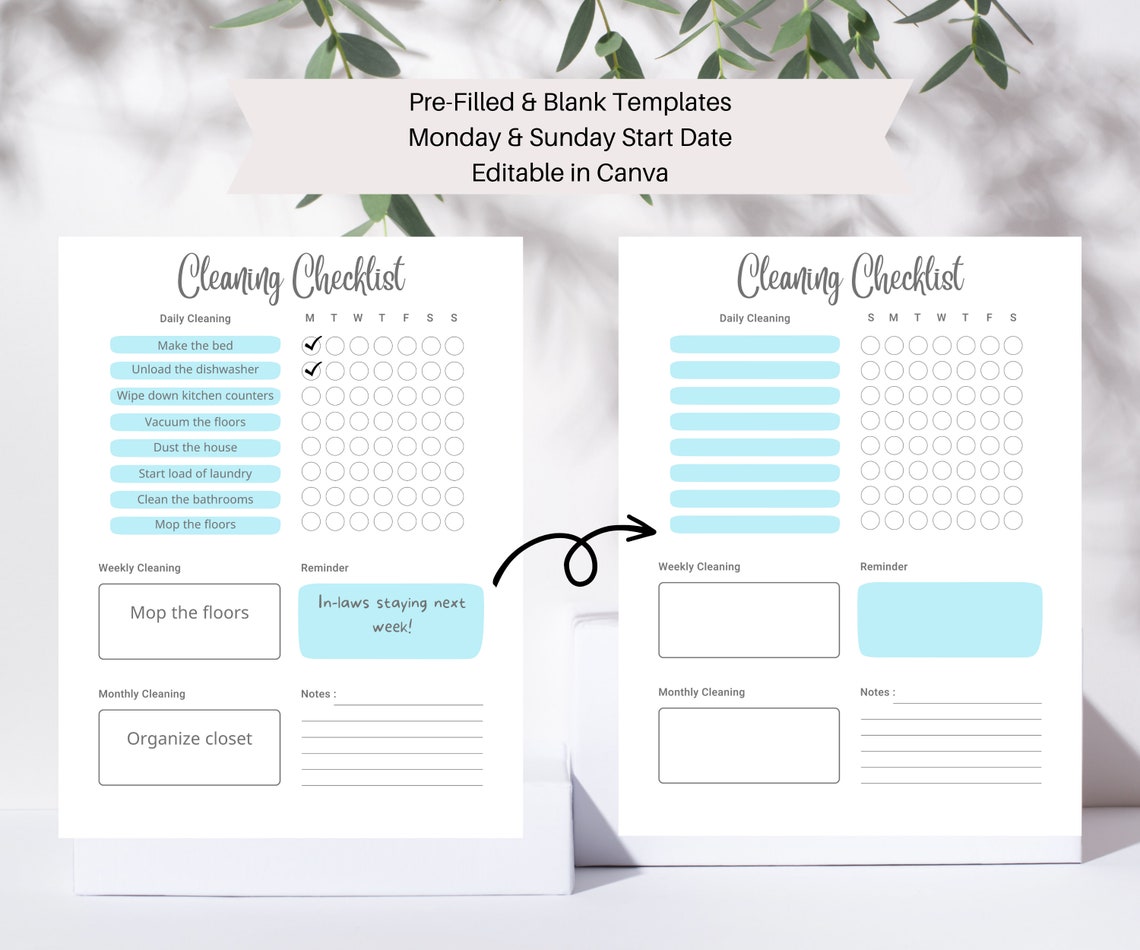 Cleaning Checklists Daily and Weekly, Cleaning Checklist Bundle ...