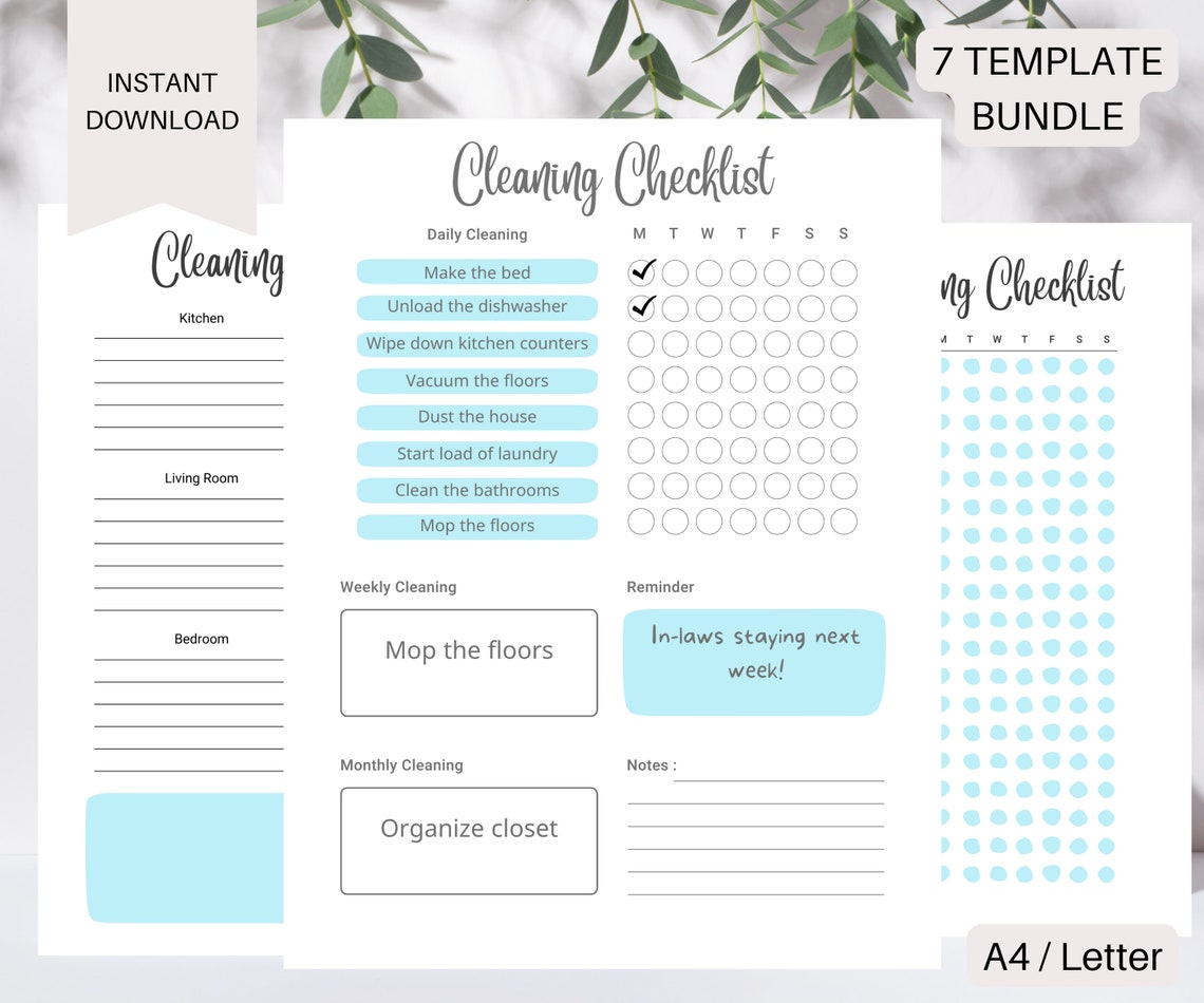 Cleaning Checklists Daily and Weekly, Cleaning Checklist Bundle ...