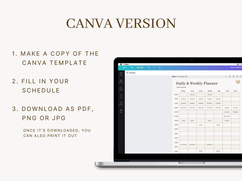 Daily & Weekly Planner | Digital and Printable Copies | Canva Editable ...