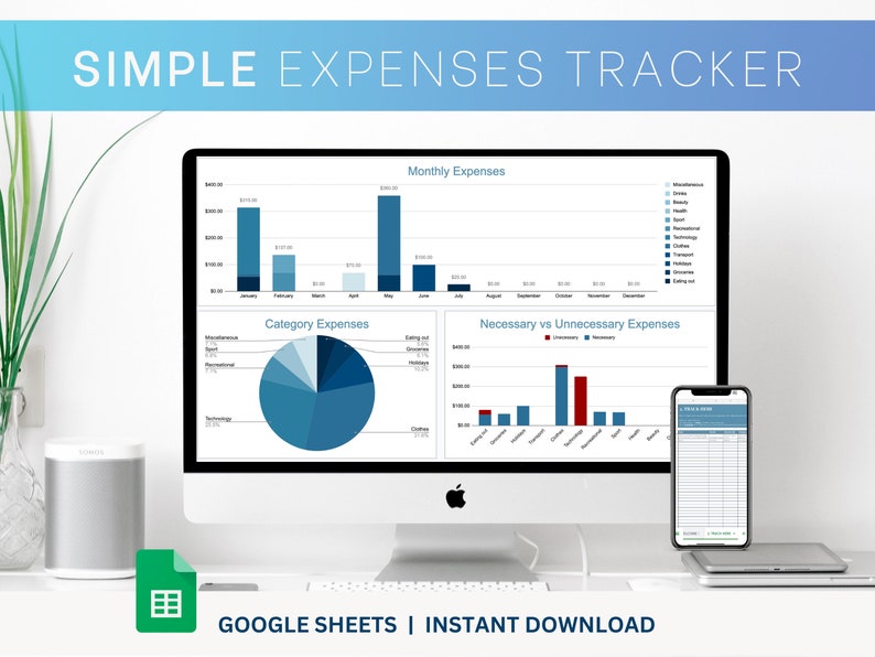 2023 Simple Beginner Expenses Tracker Spreadsheet | Spending Tracker | Google Sheets Template ...