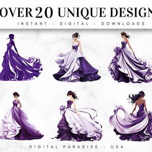 Set of 20, Purple Brides Clipart, Wedding Clipart, Bridal Clipart ...