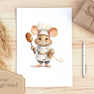 Set of 12, Mouse Chef Clipart 1, Mouse Chef PNG, Kitchen Clipart, Chef ...