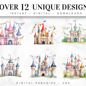 Set of 12, Party Castle Clipart, Fairy Tale Clipart, Birthday Party ...