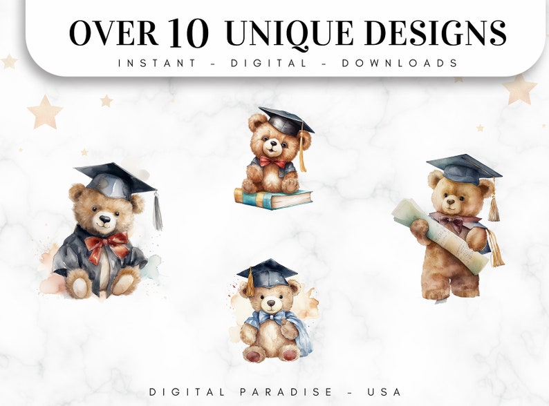 Set of 10, Watercolor Teddy Graduate, Teddy Bear PNG, Nursery Clip Art ...