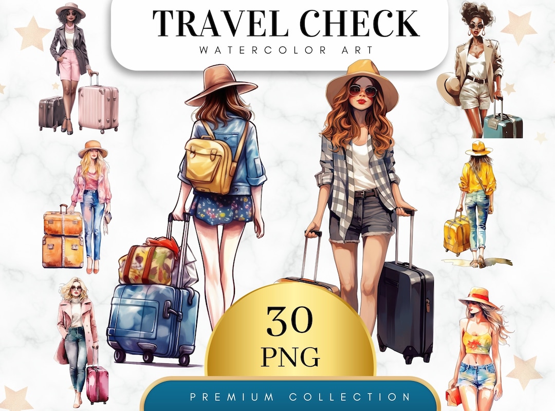 Set of 30, Watercolor Travel Clipart, Fashion Girl Clip Art, Summer ...