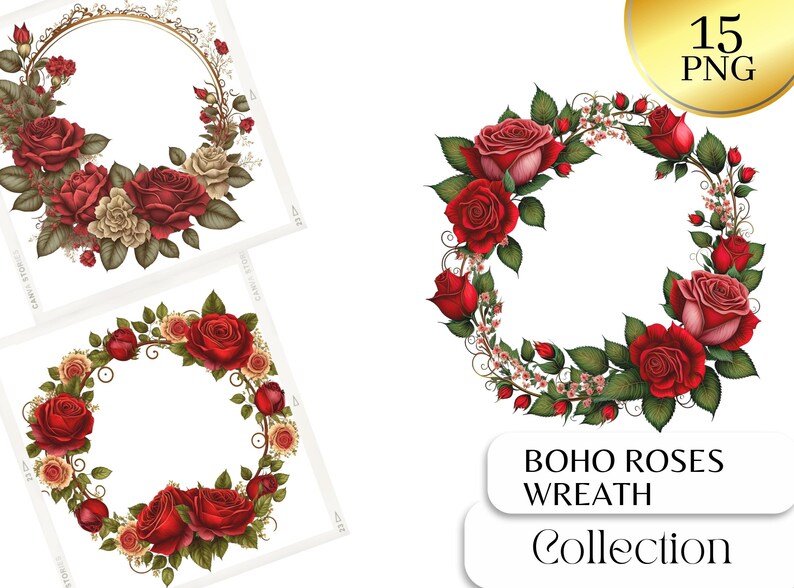 Set of 15 Watercolor Rose Wreath Red Roses Red Rose Wreath - Etsy