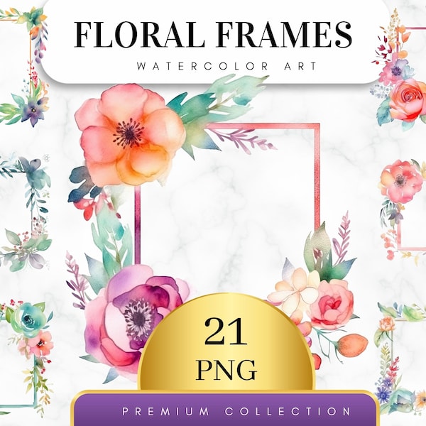 Watercolor Floral Frames - Etsy