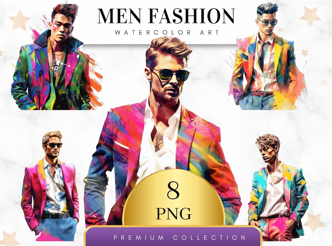 Set of 8, Watercolor Fashion Men Clipart, Handsome Men Clipart, Fashion ...