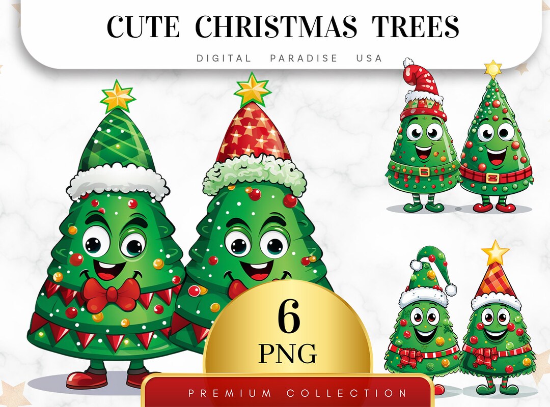Set of 6, Cute Christmas Trees Clipart, Christmas Tree PNG, Christmas ...