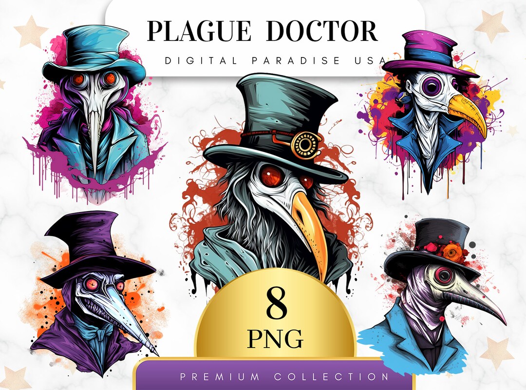 Set of 8, Plague Doctor Clipart, Plague Doctor Mask, Vintage Doctor ...