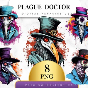 Set of 8, Plague Doctor Clipart, Plague Doctor Mask, Vintage Doctor ...