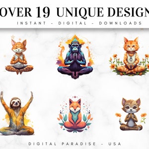 Set of 19, Animals Yoga Clipart, Animal Pose PNG, Yoga Animals, Digital ...