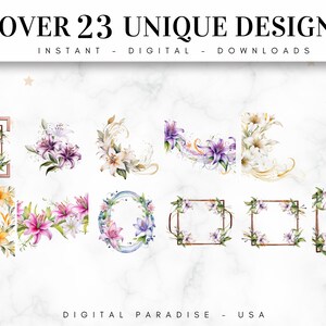 Set of 23, Watercolor Lilies Frames, Lily Clipart, Floral PNG, Wedding ...