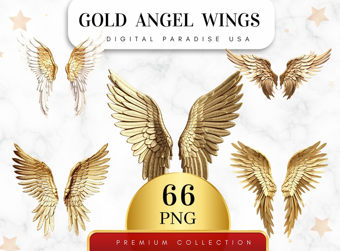 Set of 66, Gold Angel Wings Clipart, Angel Wing Graphics, Junk Journal ...