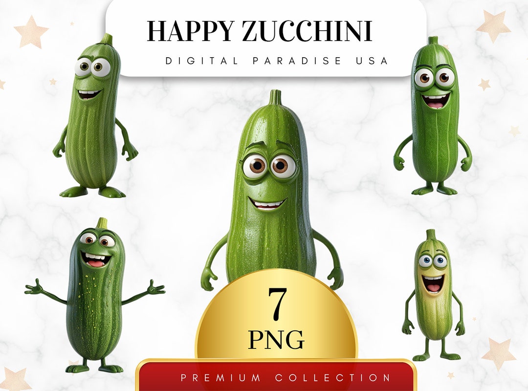 Set of 7, Happy Zucchini Clipart, Vegetable Clipart, Summer Clipart ...