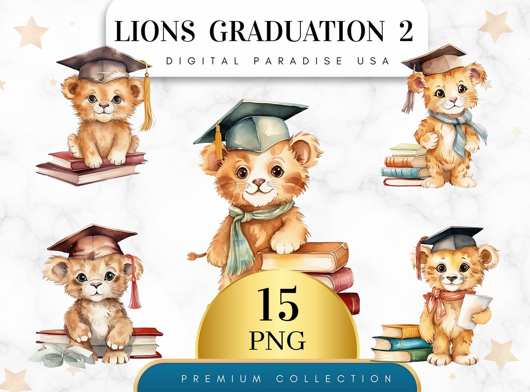 Set of 15 Lion Graduation Clipart 2 Lion PNG Boho Lion Art - Etsy