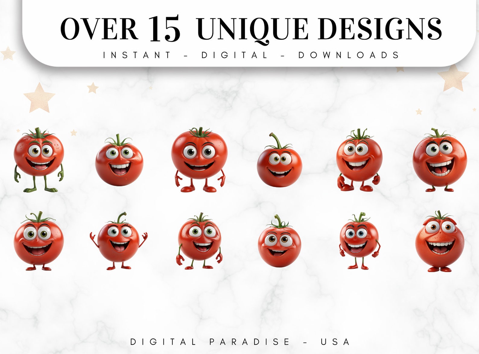 Set of 15, Happy Tomato, Tomato Clipart, Tomato PNG, Vegetable Clipart ...