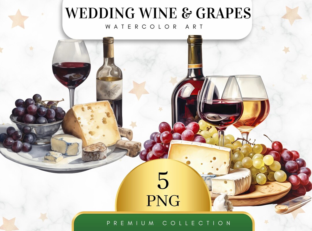 Set of 5, Watercolor Wine With Grapes Clipart, Wine Celebration, Wine ...