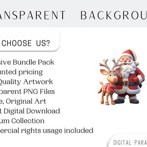 Set of 6, Santa With Deer Clipart, Christmas Deer PNG, Holiday Clipart ...