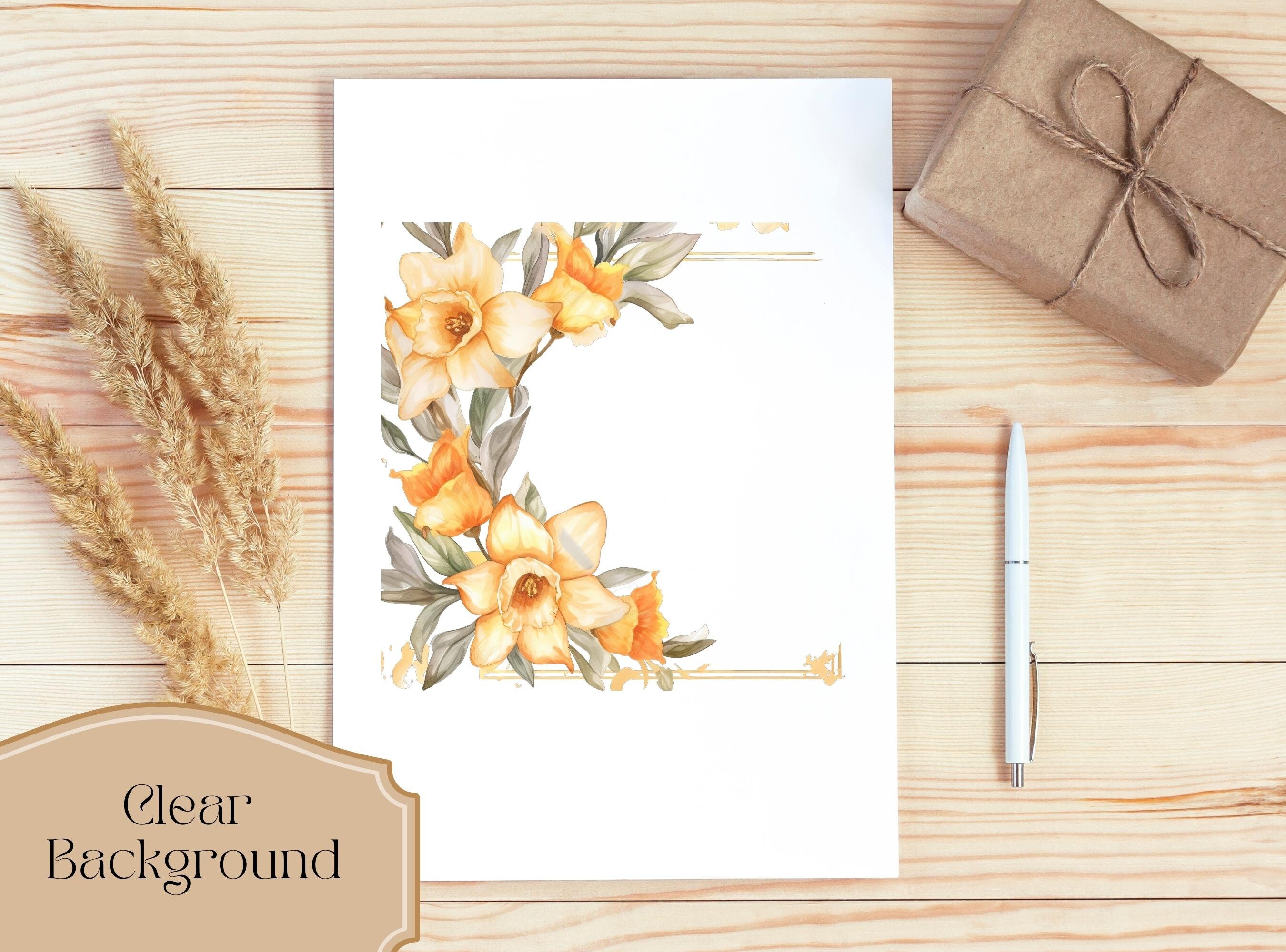 Set of 10, Daffodils Frame & Border Watercolor, Floral Frame Clipart ...