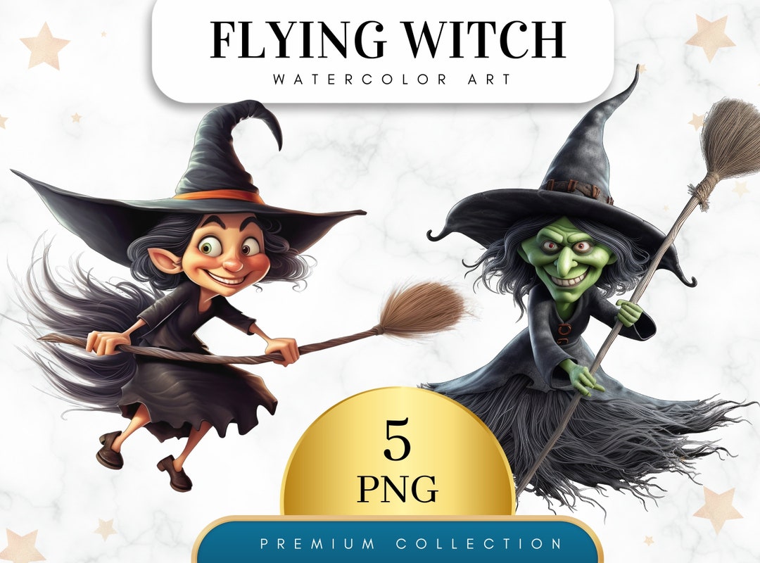 Set of 10, Flying Witch Clipart, Witch PNG, Halloween Clipart, Witch ...