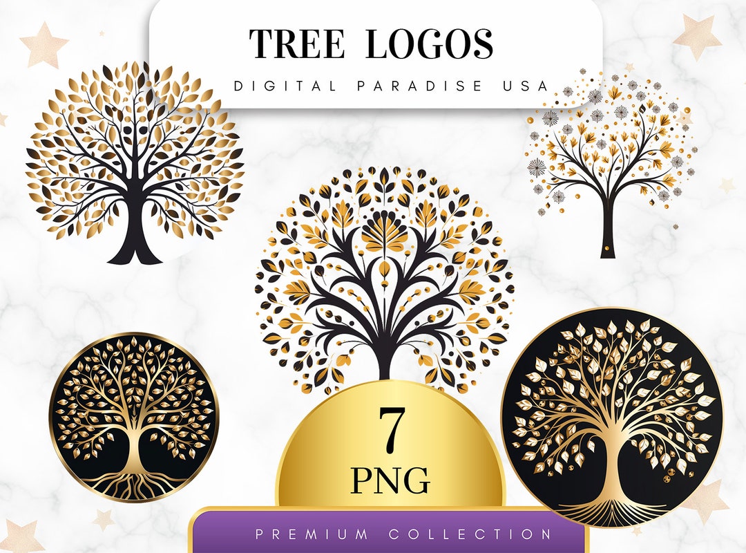 Set of 7, Tree Logos Clipart, Tree PNG, Tree Illustrations, Tree Logo ...