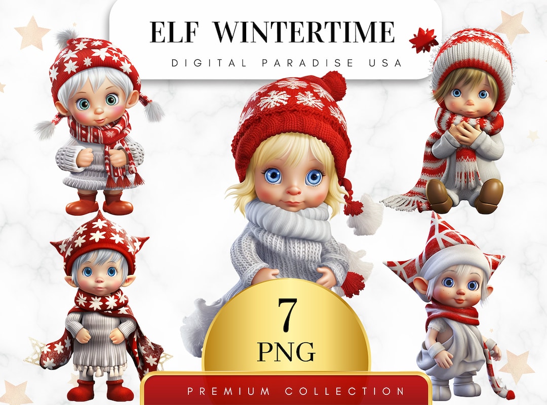 Set of 7, Elf Wintertime Clipart, Winter Elf, Christmas Clipart, Elf ...