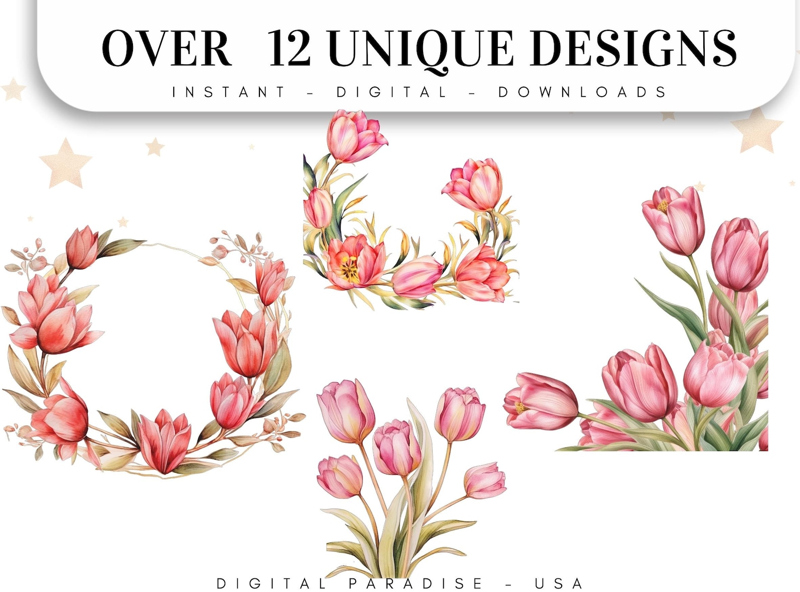 Set of 12, Watercolor Pink Tulips Clipart, Tulips PNG, Floral Clipart ...