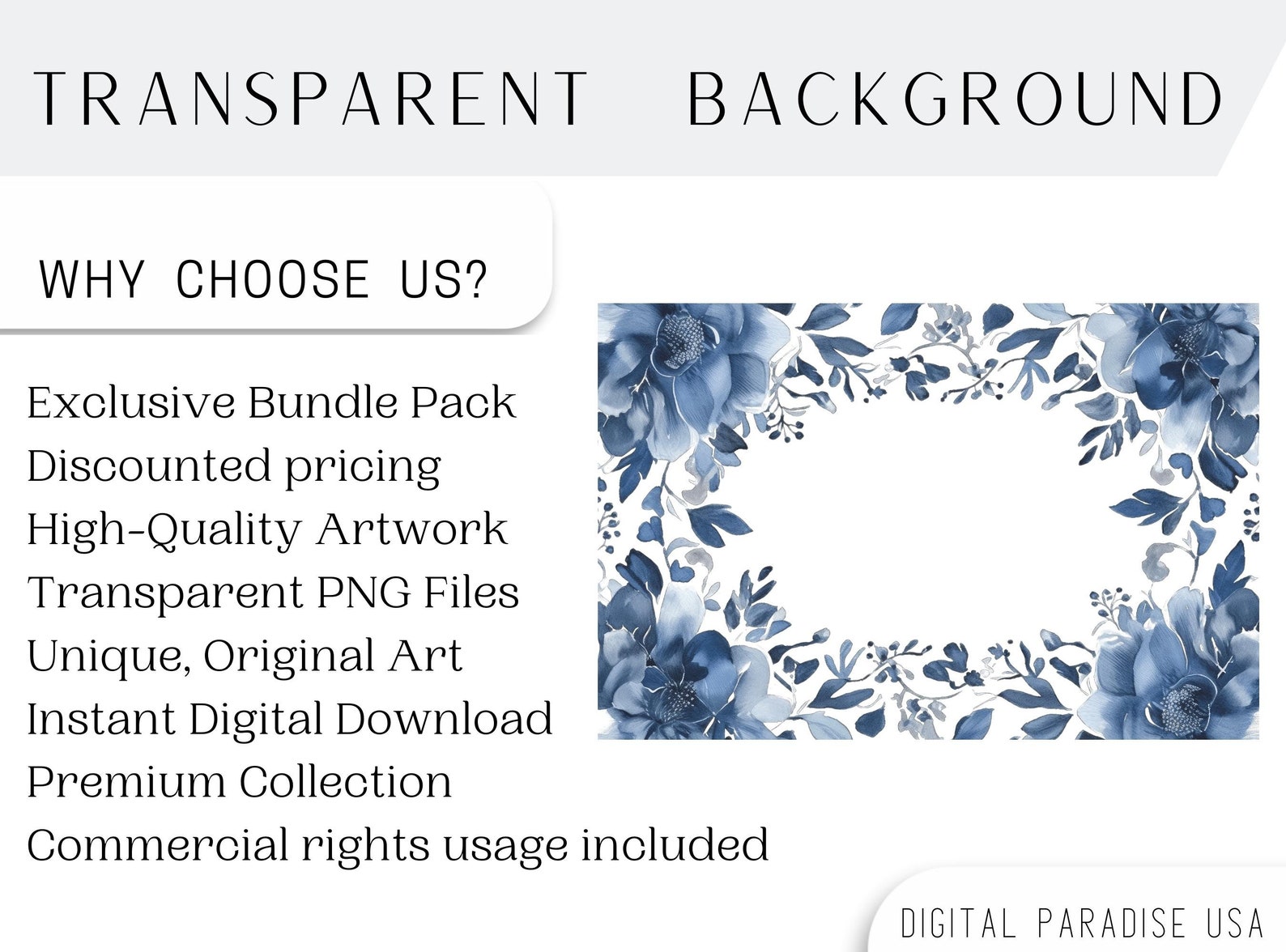 Set of 27, Watercolor Floral Blue Rectangular Frame, Floral Clipart ...