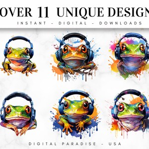 Set of 11, Frog Headphones Clipart, Cute Frog Clipart, Animal ...