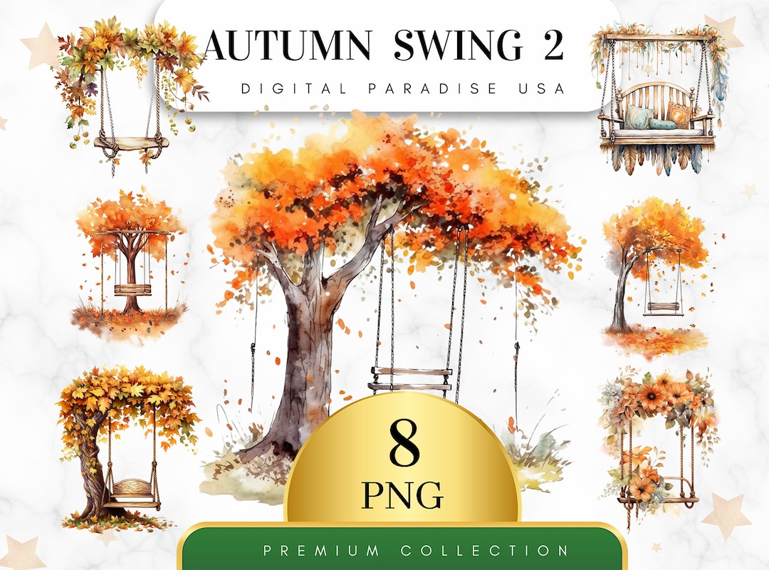 Set of 8, Autumn Swing Clipart 2, Swing PNG, Vintage Swing, Watercolor ...