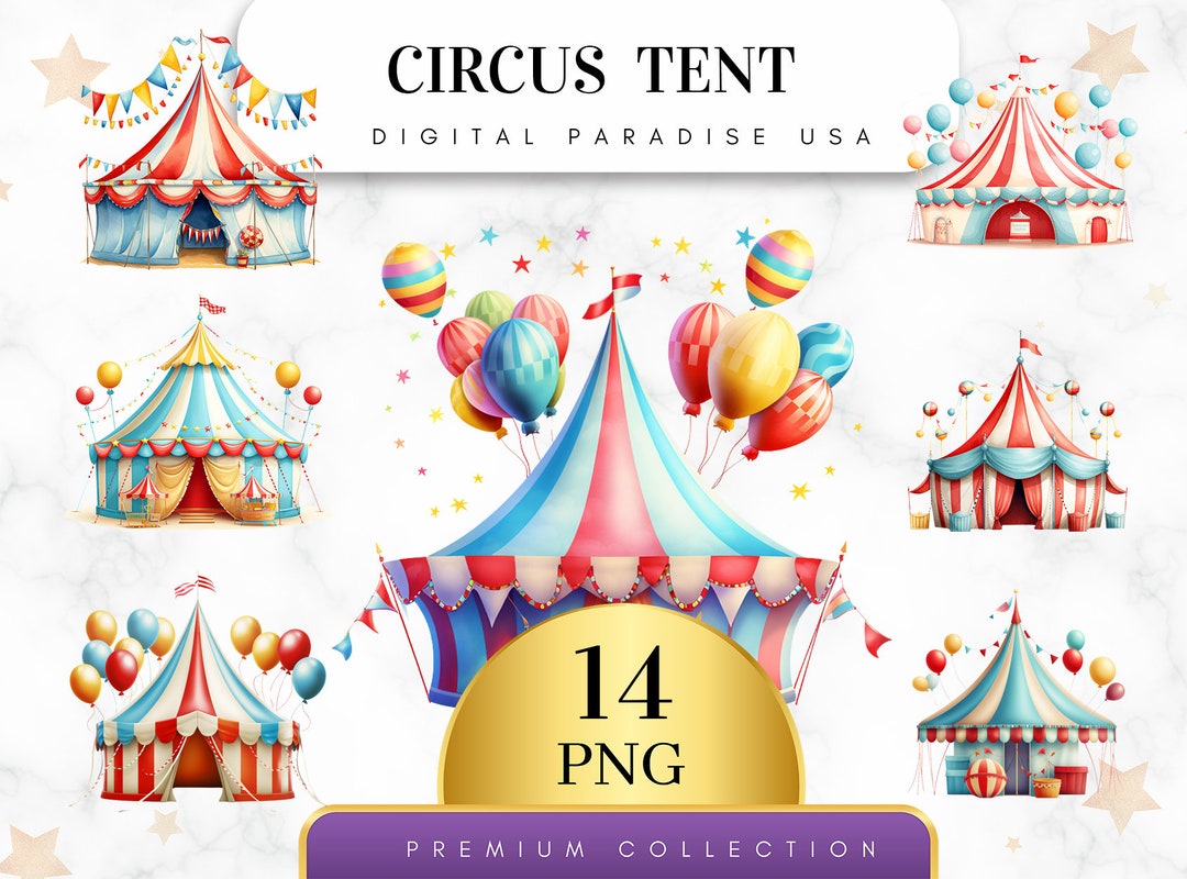 Set of 14, Circus Tent Clipart, Carnival Clipart, Vintage Circus ...