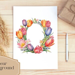 Set of 20, Watercolor Colorful Tulips Wreath, Floral Clipart ...