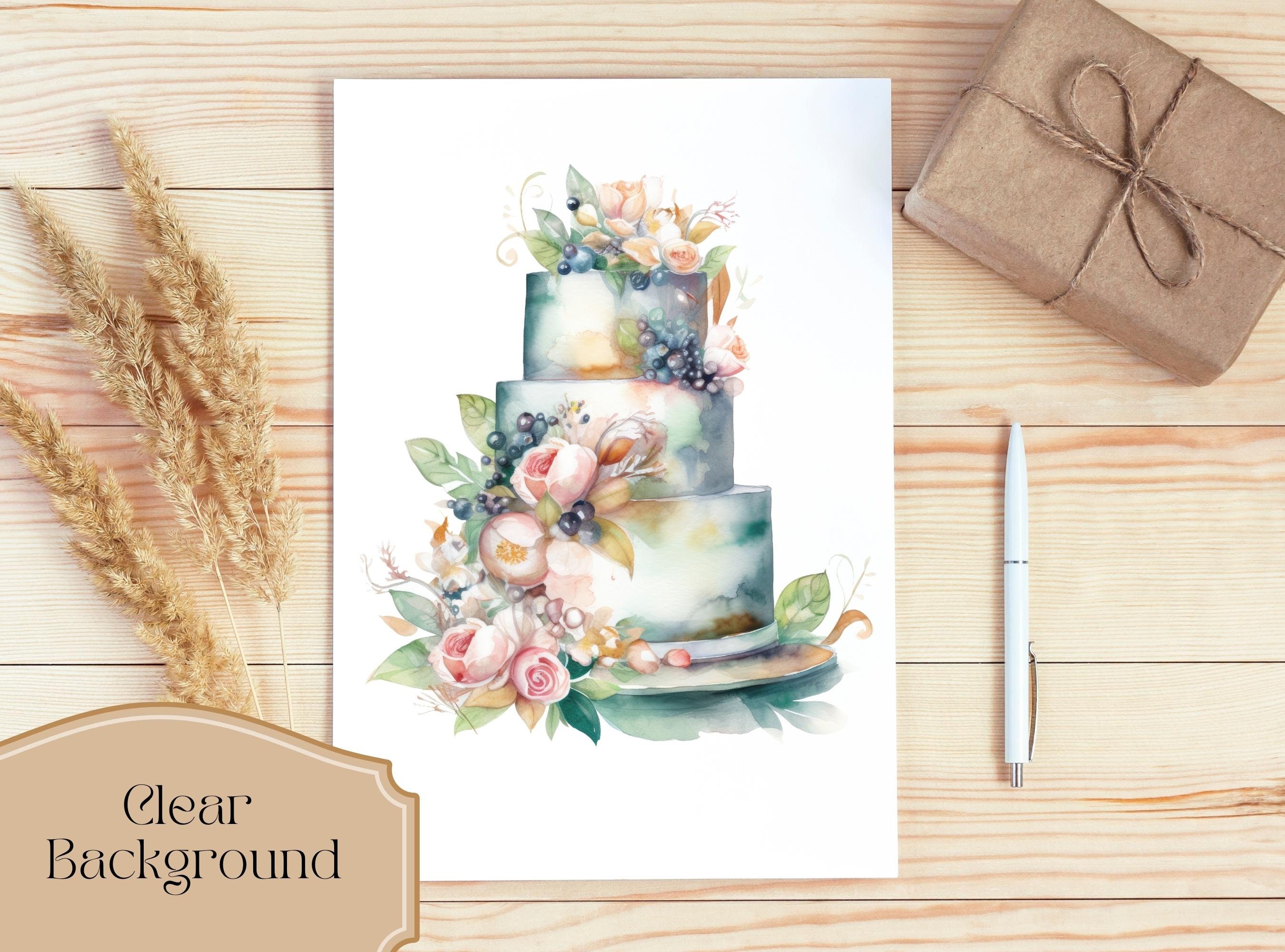 Set of 31, Watercolor Wedding Cake Clipart, Watercolor Cake, Dessert ...
