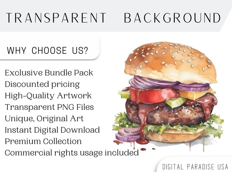 Set of 11, Watercolor Burger Clipart, Fast Food Clipart Bundle ...