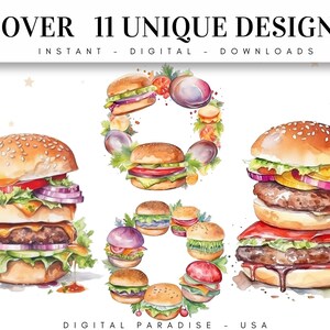 Set of 11, Watercolor Burger Clipart, Fast Food Clipart Bundle ...
