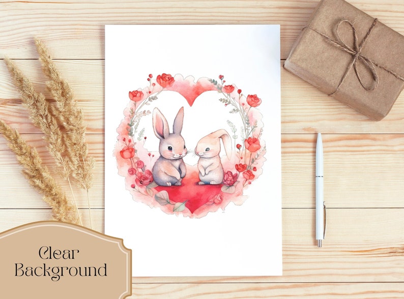 Set of 9, Watercolor Bunnies in Love, Bunny PNG, Bunny in Love Png ...