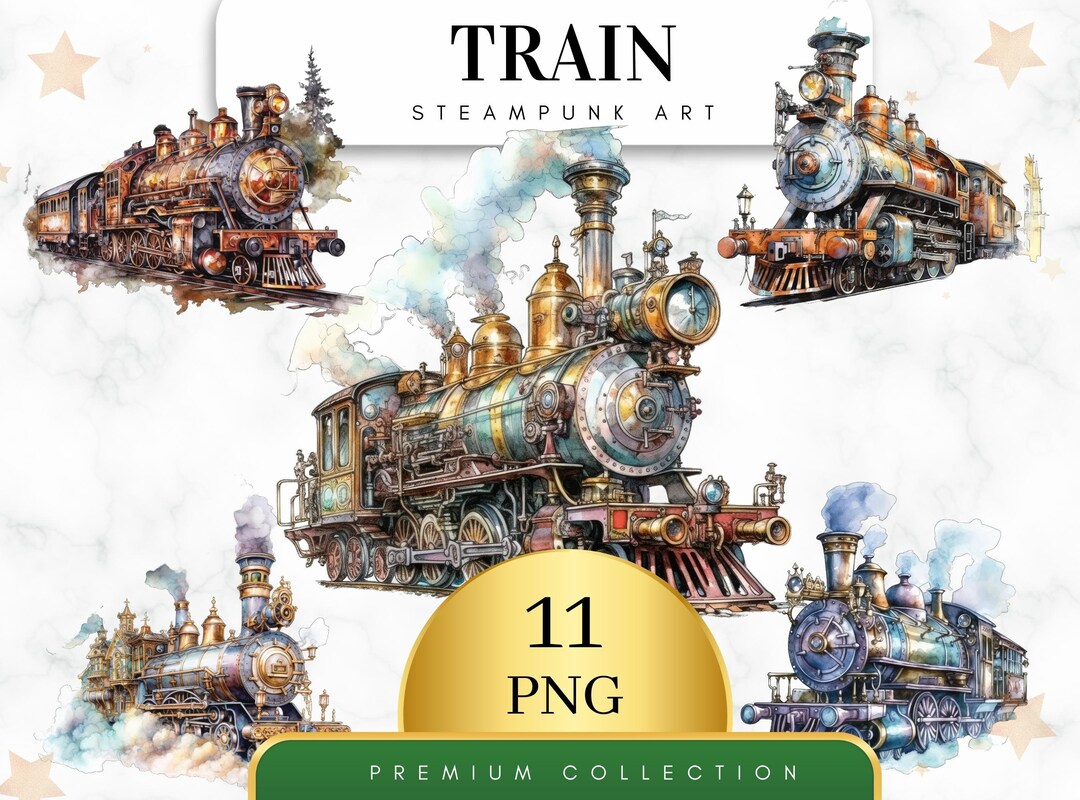 Set of 11, Antique Victorian Vintage Train, Steampunk Train, Train Png ...
