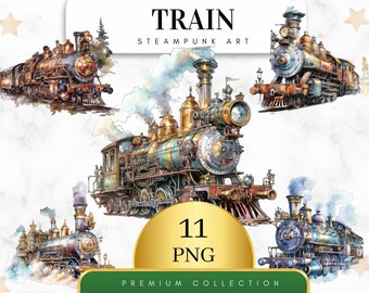 Antique Victorian Vintage Train, Steampunk Train, Train Png, Watercolor ...