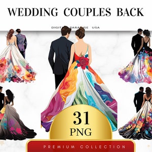 Set of 31, Wedding Couples Back, Wedding Day Clipart PNG, Marriage ...