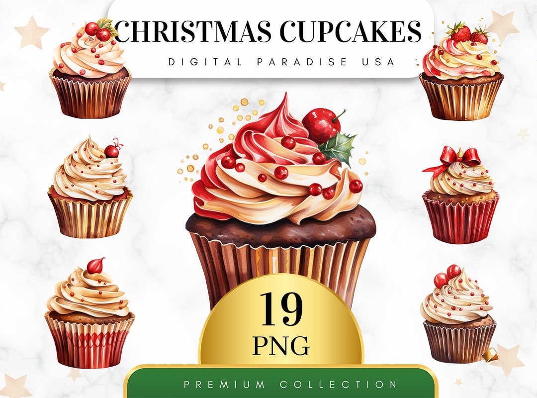 Set of 19, Christmas Cupcakes Clipart, Holiday Cupcake, Festive Cupcake ...