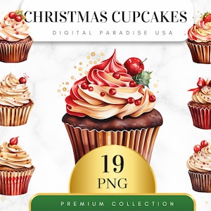 Set of 19, Christmas Cupcakes Clipart, Holiday Cupcake, Festive Cupcake ...