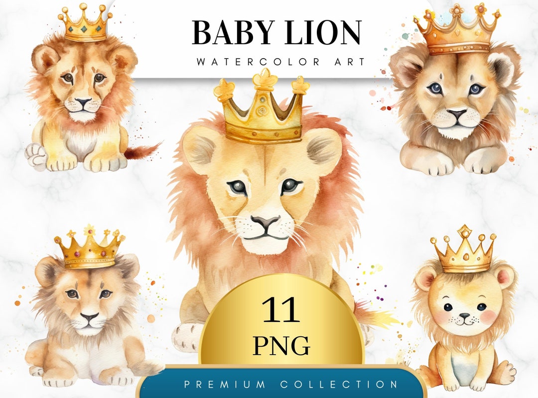 Set of 11, Watercolor Baby Lion Clipart, Lion PNG, Boho Lion ...